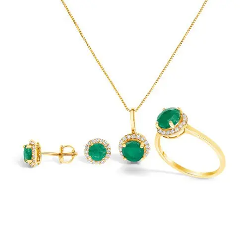 HAUS OF BRILLIANCE 10k Gold Gemstone And Diamond Halo Jewelry Set - Yellow | Green Emerald